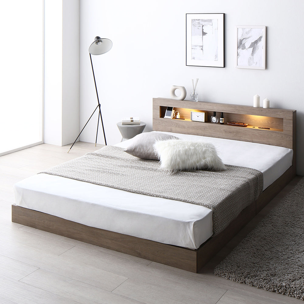 ホテルスタイル ローベッド LED照明＆棚付き『CONCASA コンカーサ』/眠りに誘うやわらかなLED照明付き。超頑丈構造のローベッド|RASIK（ラシク）