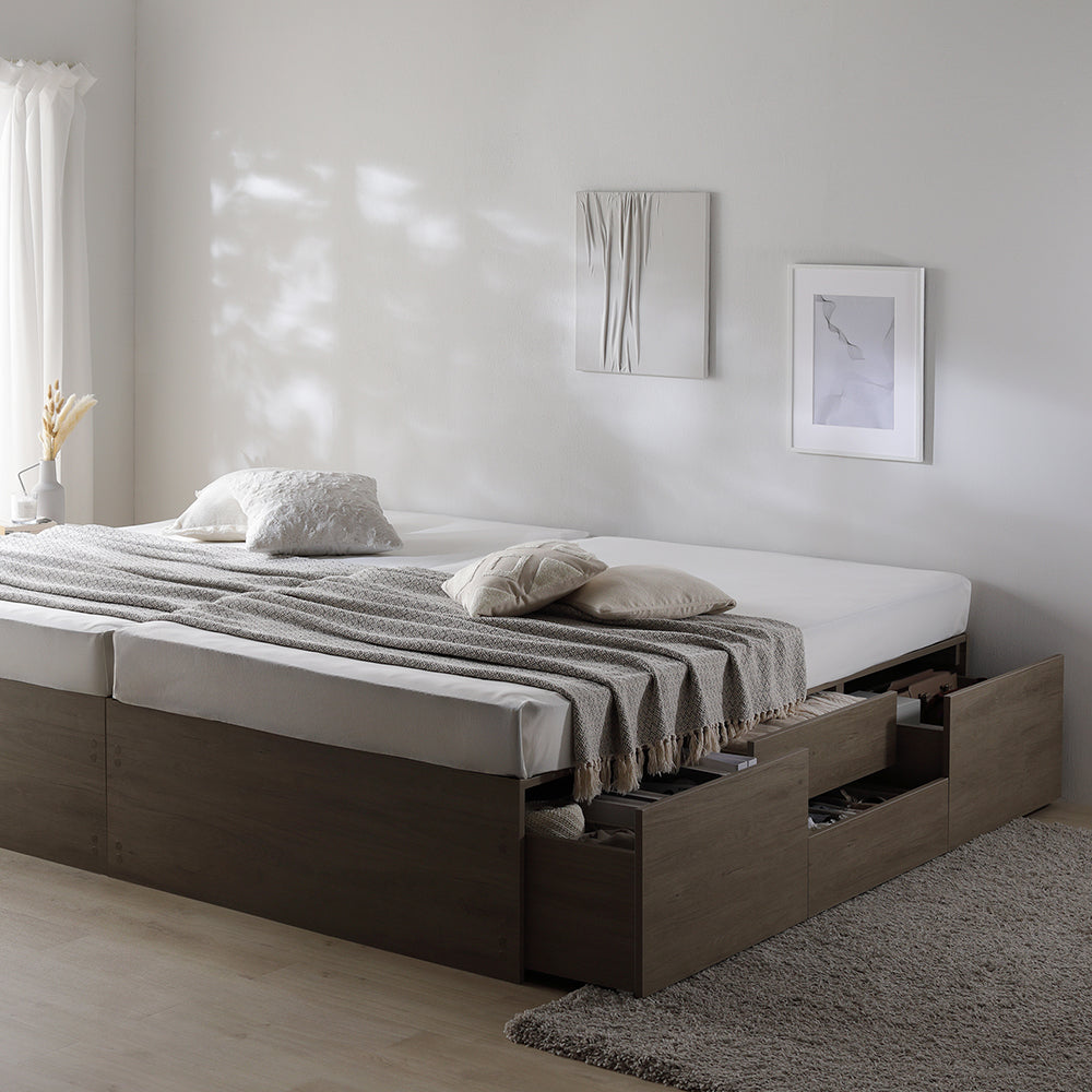 引き出し4杯大容量ベッド ヘッドレスタイプ『Slekt スレクト』連結サイズ/4杯の引出し＋フリーの収納スペース ヘッドレスベッド – RASIK（ラシク）家具・インテリア専門店