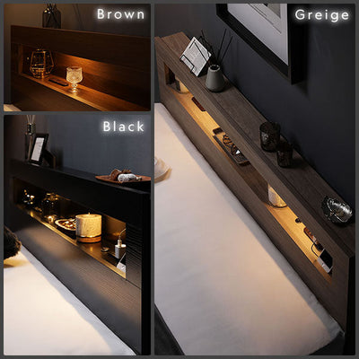 ホテルスタイル 連結ローベッド LED照明＆棚付き『CONCASA コンカーサ』/シンプルモダンな照明付きフロアベッド – RASIK（ラシク）家具・インテリア専門店