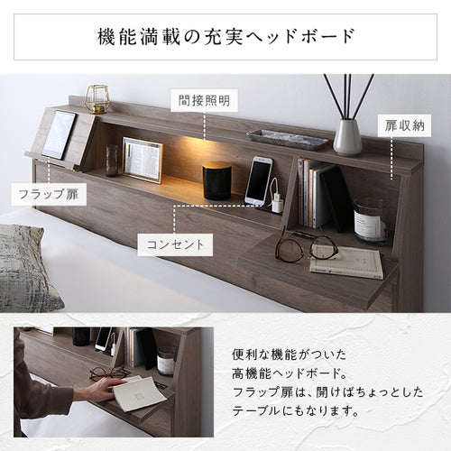 LED照明&多機能ヘッドボード・引き出し収納付き『Rebertio リバーティオ』2台セット/並べてひろびろと寝られる、照明付きベッド – RASIK（ラシク）家具・インテリア専門店
