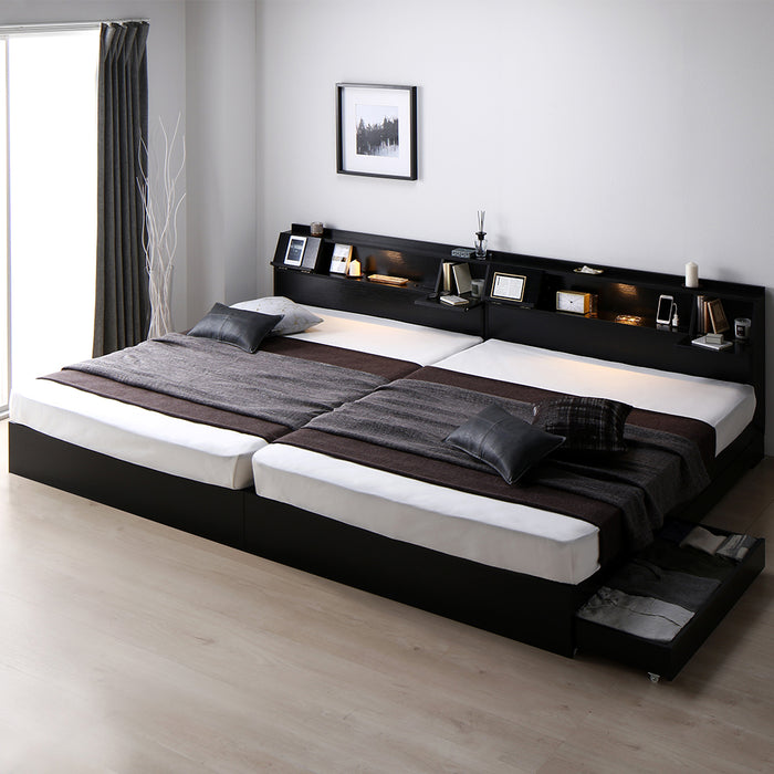 LED照明&多機能ヘッドボード・引き出し収納付き『Rebertio リバーティオ』2台セット/並べてひろびろと寝られる、照明付きベッド – RASIK（ラシク）家具・インテリア専門店